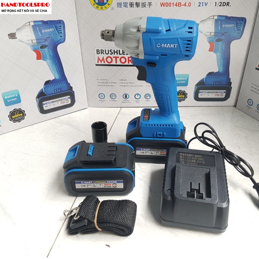 Máy siết bulong pin không chổi than C-Mart W0014B, súng vặn ốc pin 21V 4000mAh | Shopee Việt Nam