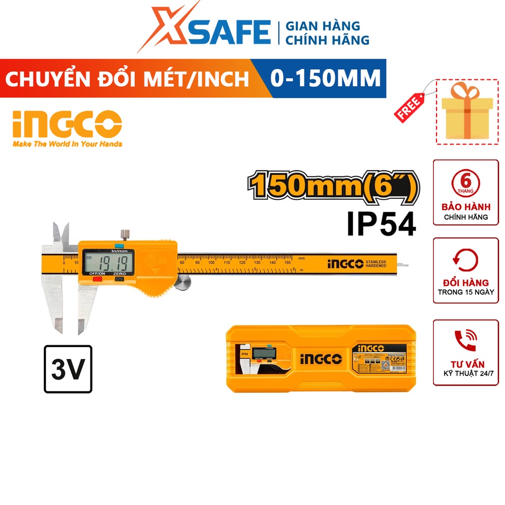 Thước cặp điện tử 0-150mm INGCO HDCD28150 khả năng chuyển đổi hệ mét/inch, phạm vi đo 0-150mm ...