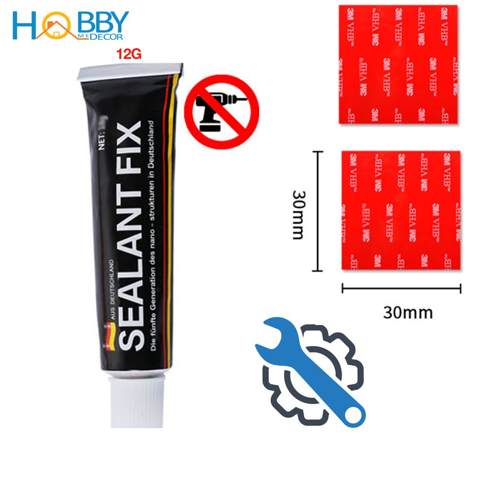 Bộ dụng cụ keo dán Inox lên gạch men và băng dính dùng để dán lại kệ ...