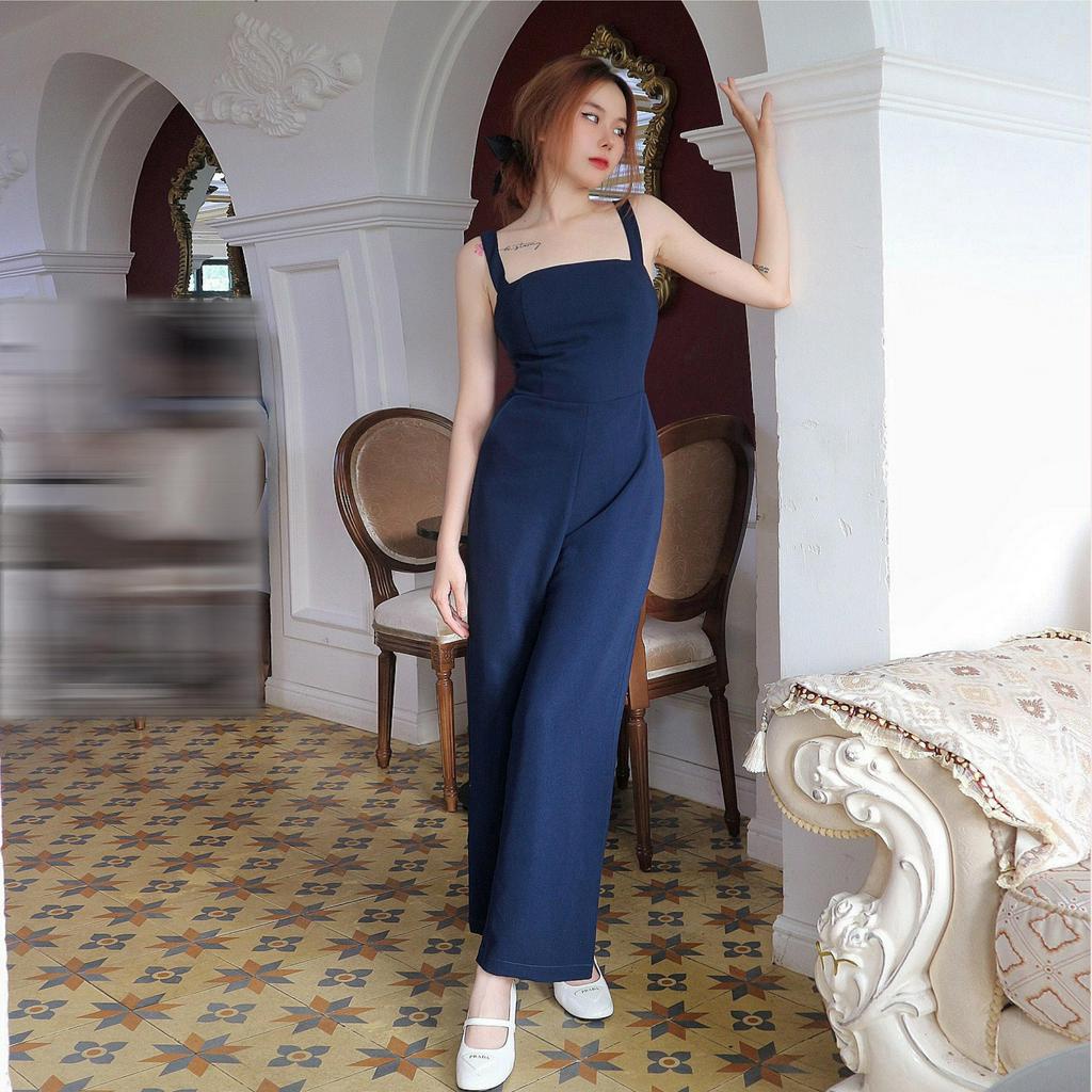 Jumpsuit nữ dáng dài ống rộng thiết kế 2 dây cột nơ lưng kèm mút ngực ...