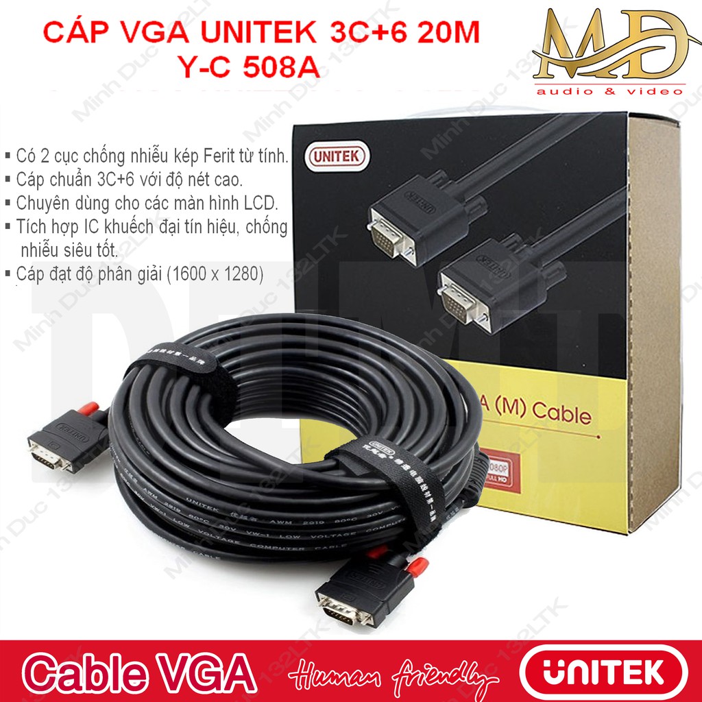 Cable VGA - CÁP VGA UNITEK 3C+6 20M Y-C 508A (Hàng chính hãng) | Shopee Việt Nam