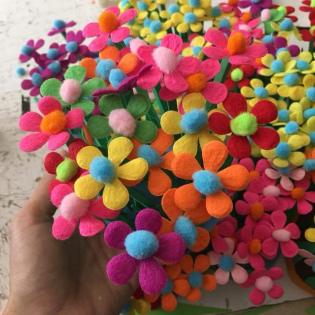 Hoa vải nỉ có nhụy pom pom 50 bông | Shopee Việt Nam