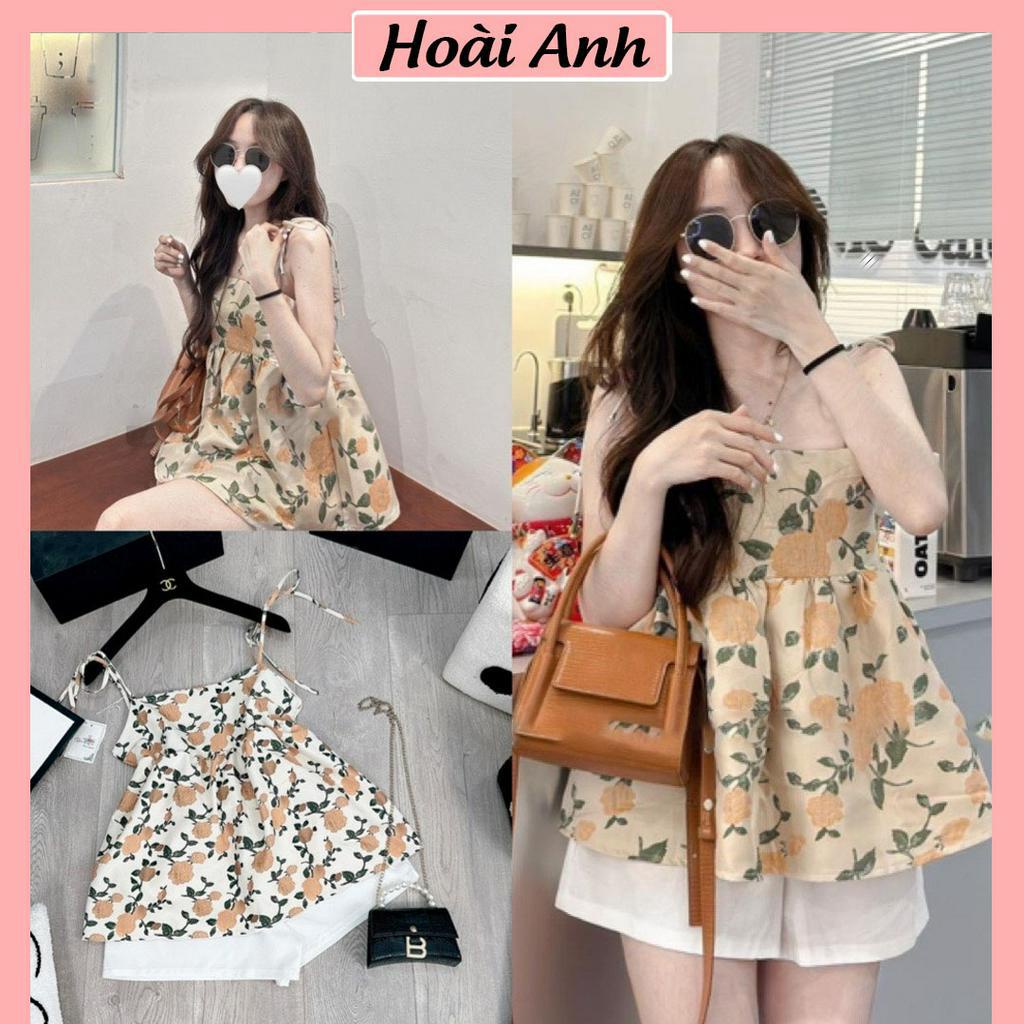 Set Bộ Đồ Nữ Áo 2 Dây Hoa Babydoll Buộc Nơ Vai Mix Quần Sooc Đùi Ống Rộng Freesize | Shopee Việt Nam
