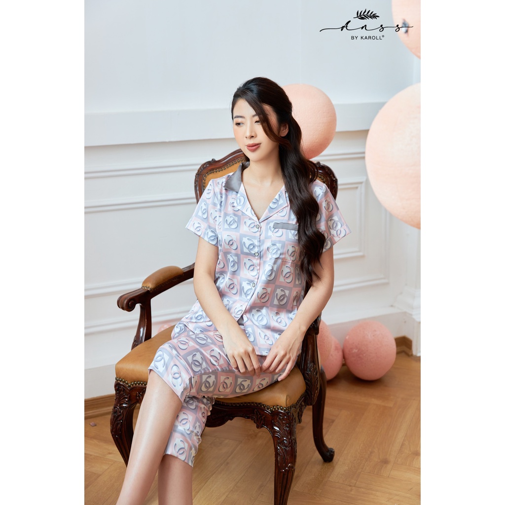 ANSS by Karoll bộ lụa quần lửng áo tay cộc hoạ tiết cổ pizama ANSS.22. ...