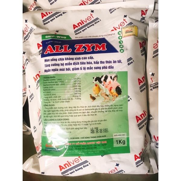 1kg Men Tiêu Hoá AllZym kích thích tiêu hoá giảm sống phân cho gia súc ...