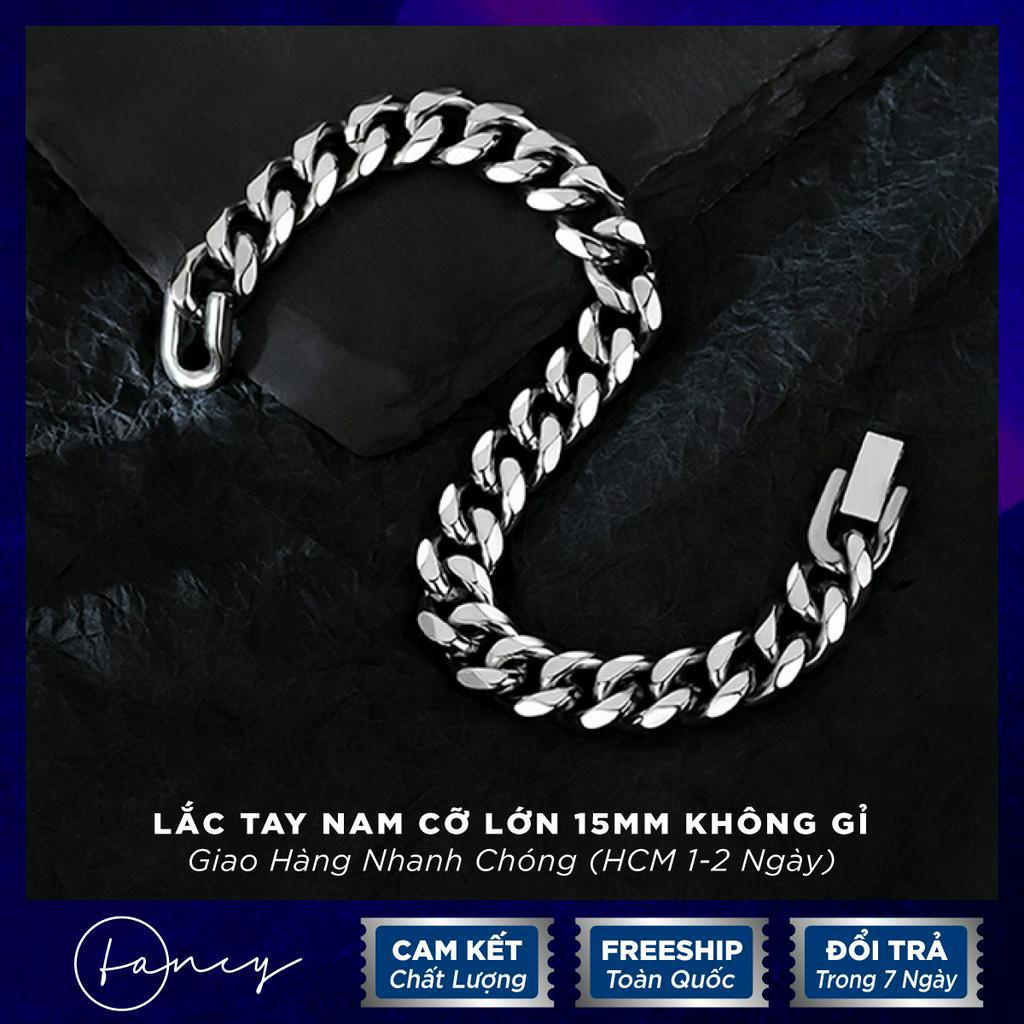 Vòng đeo tay nam cuban mắc xích 15mm thép titan không gỉ, lắc tay nam ...