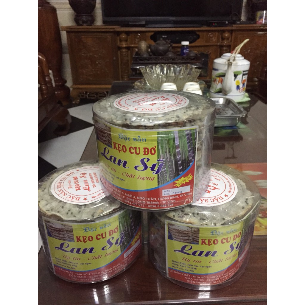 Kẹo Cu đơ Cầu Phủ làm quà (ngon nhất tại Nghệ An - Đóng hộp nhựa kính, loại 1, to vừa 500g ...