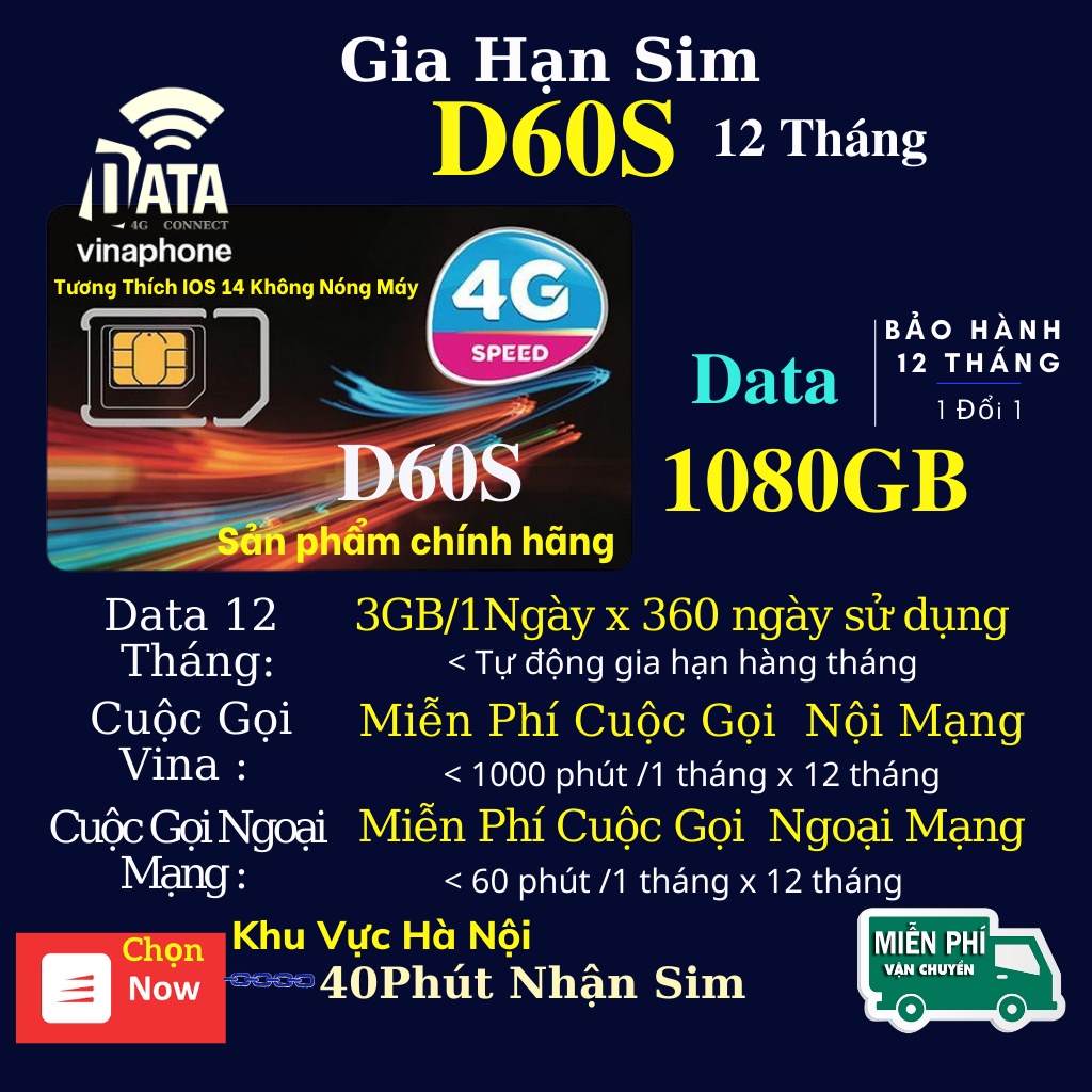 Sim Data Sử Dụng 1 Năm , Gói Cước VD89 , VD149 , U1500 , D500 , Fhappy , Bảo Hành 12 Tháng ...