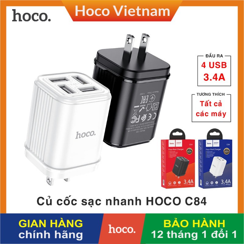 [Hoco Vietnam] Cốc sạc nhanh chính hãng HOCO C84 - Củ sạc nhanh 4 cổng USB tối đa 3.4A, cho ...
