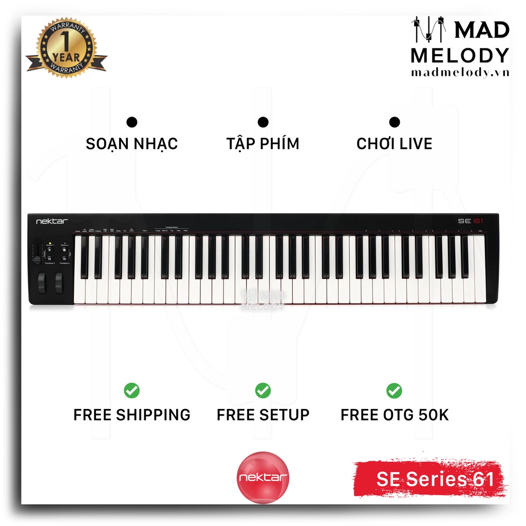 Nektar SE61 61-Key USB MIDI Keyboard Controller (Đàn soạn nhạc 61 phím ...