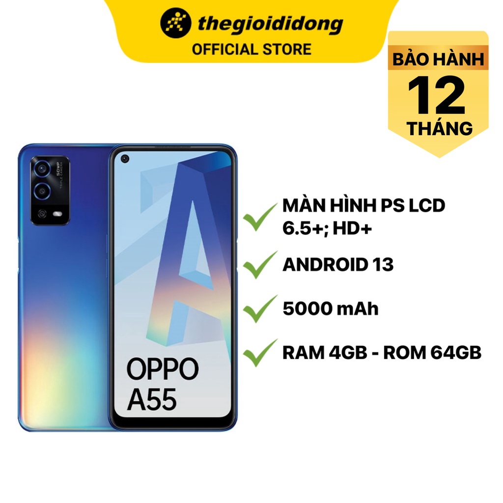 Điện thoại OPPO A55 (4GB/64GB) màn hình 6.5" IPS LCD pin 5000 mAh ...