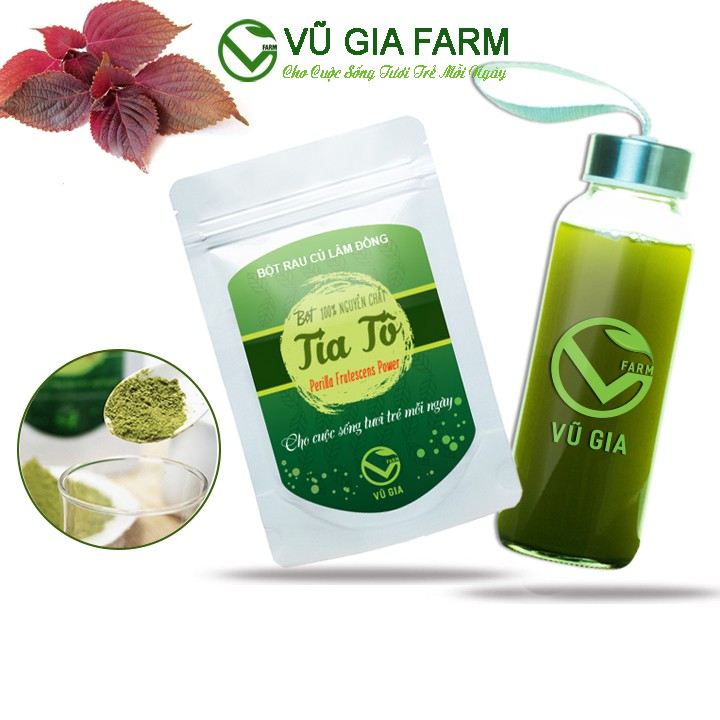 Bột Lá Tía Tô Sấy Lạnh Nguyên Chất Vũ Gia (50g/ túi) + Tặng Chai Thủy Tinh Đựng Nước Ép Có Dây ...