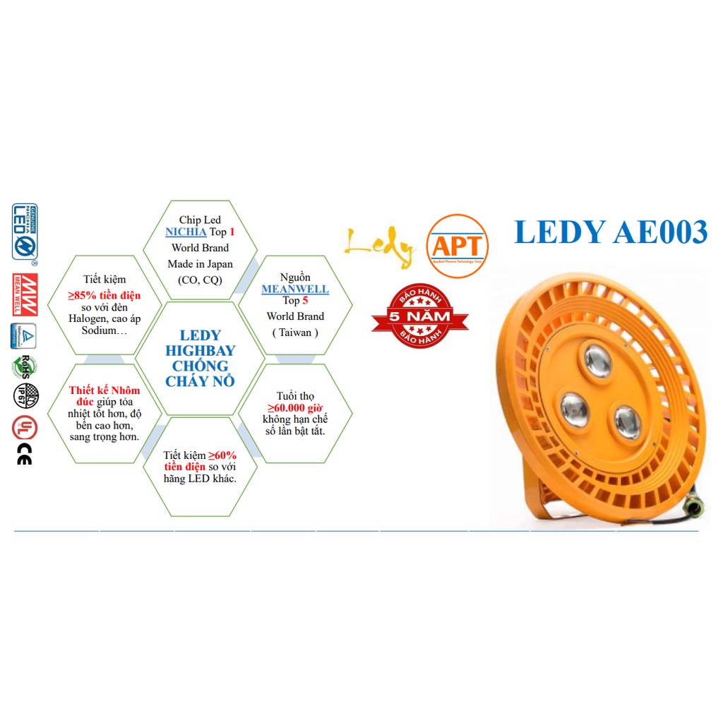 [HCM]Đèn Highbay Chống cháy nổ - LEDY AE003 120W, Chip LED Nichia (Made ...