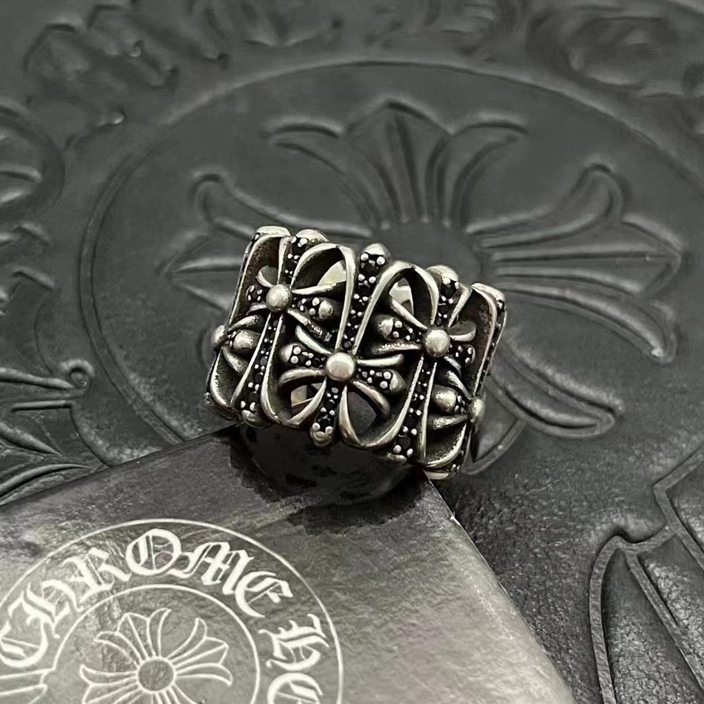 Chrome hearts sterling silver 925 cross wide ring shining luxury party ...