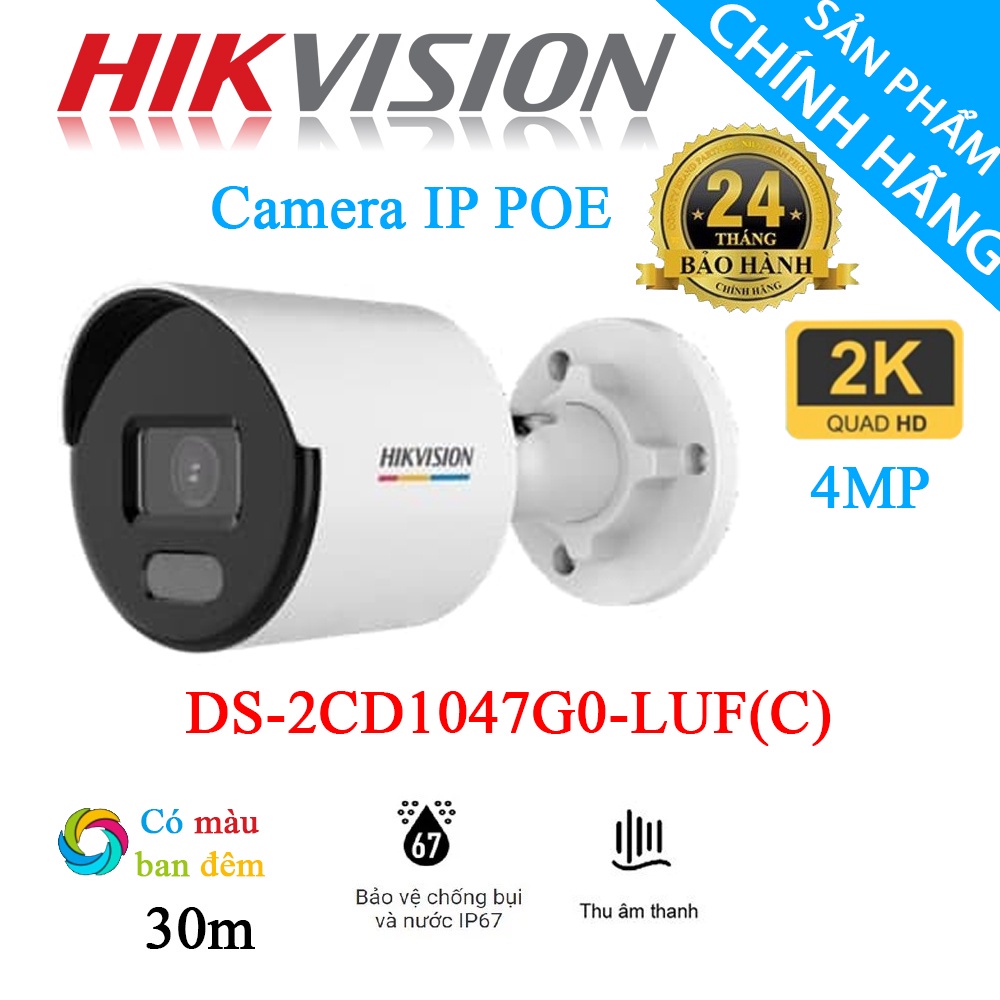 Camera IP 4MP màu ban đêm, mic, HIKVISION 1027G2-LUF 1047G2-LUF 1047 ...