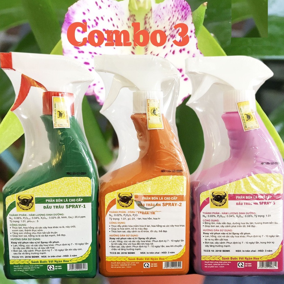 COMBO PHÂN BÓN 3 ĐẦU TRÂU SPRAY 1+2+3 CHUYÊN DÙNG CHO HOA LAN VÀ CÂY CẢNH (500ml/ chai)MS219 ...