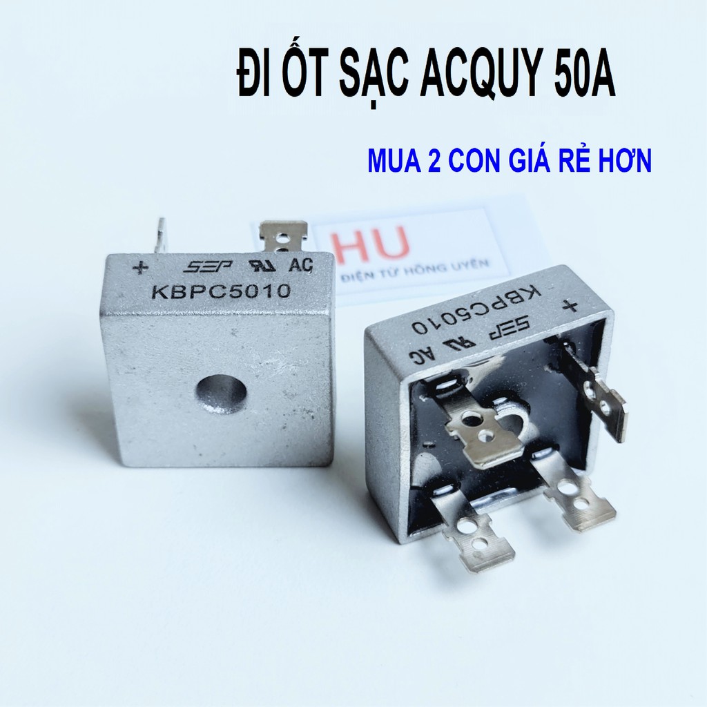 Đi ốt (diode) sạc acquy 50A có tản nhiệt. Diot cầu 4 chân công suất lớn dùng làm sạc ắc quy 12v ...