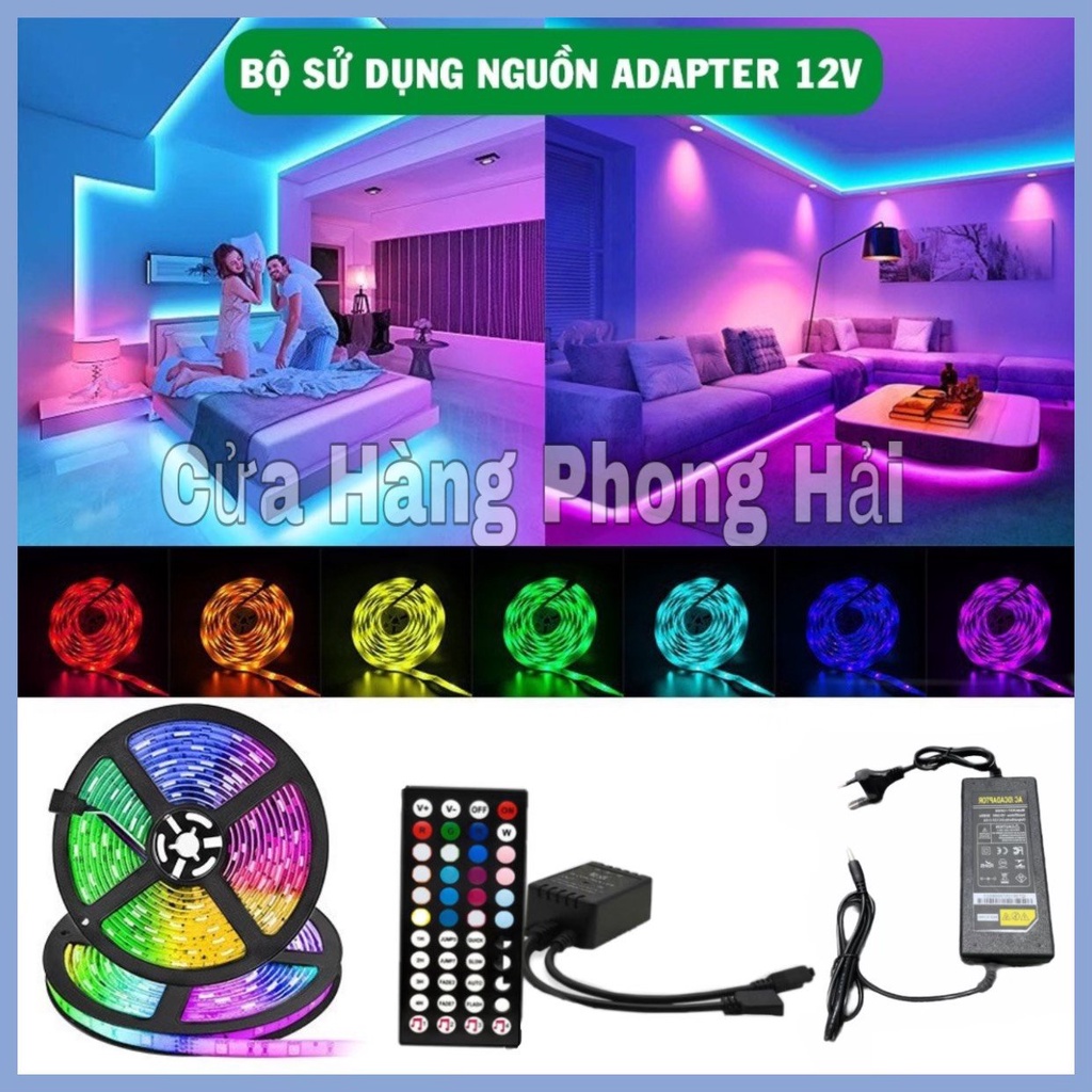 Bộ đèn led RGB 5m 5050 dây dán đổi 7 màu có phủ silicon bên ngoài chống ...