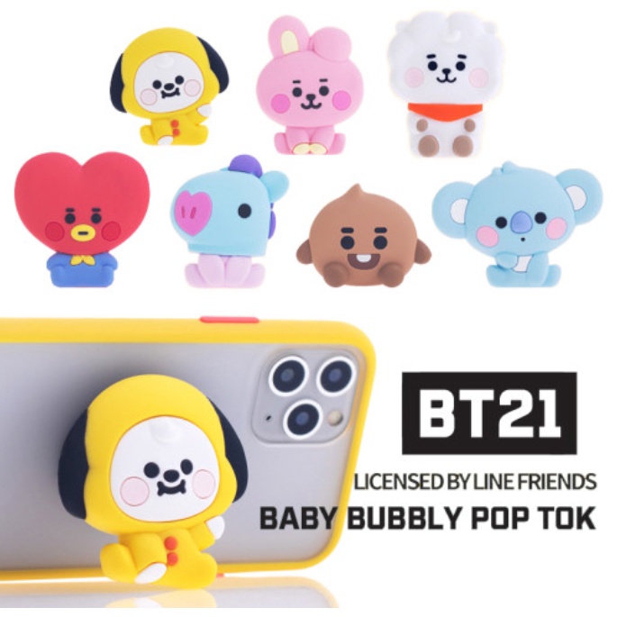 BTS BT21 Official BABY BUBBLY POPTOK Griptok Smart Phone Finger Stand ...