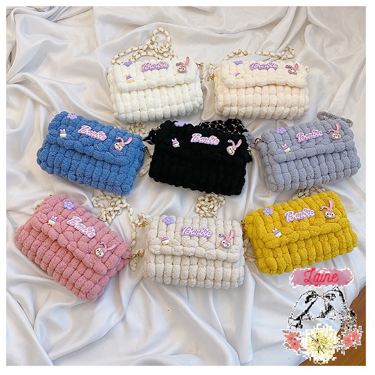 Túi tự đan Barbie nhung tròn cute đầy đủ phụ kiện (có hướng dẫn ...