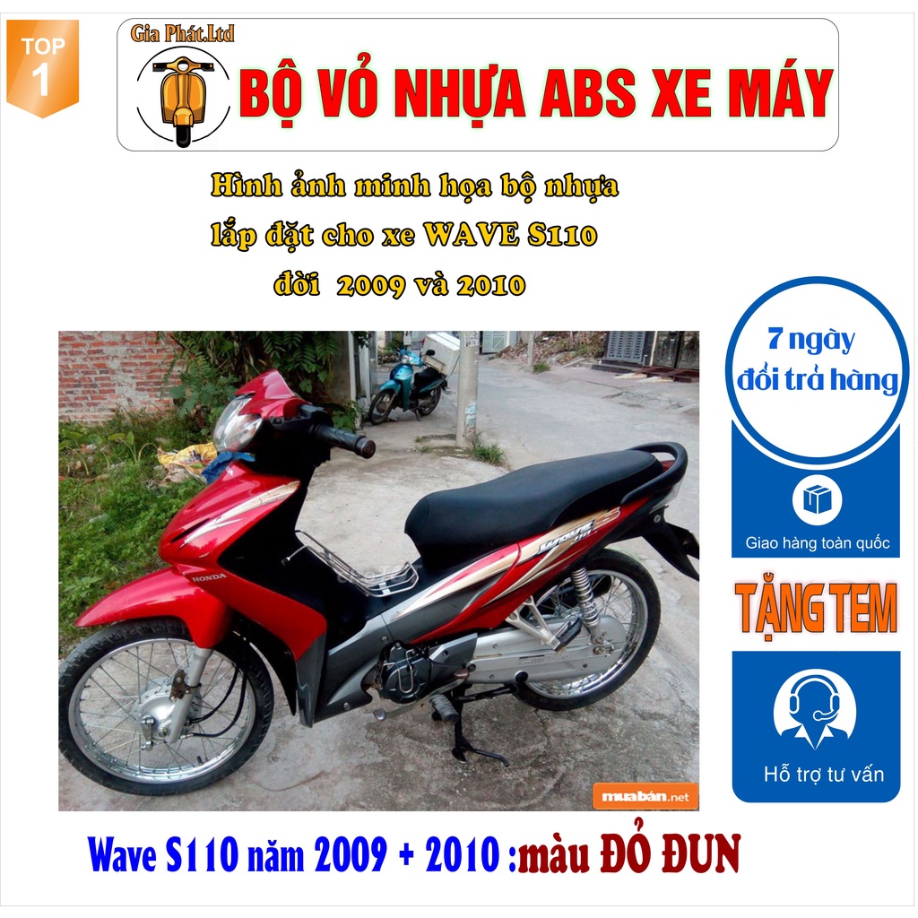 Bộ dàn áo xe WAVE S110 - RS110 màu ĐỎ ĐUN, nhựa ABS nguyên sinh _ SPP ...