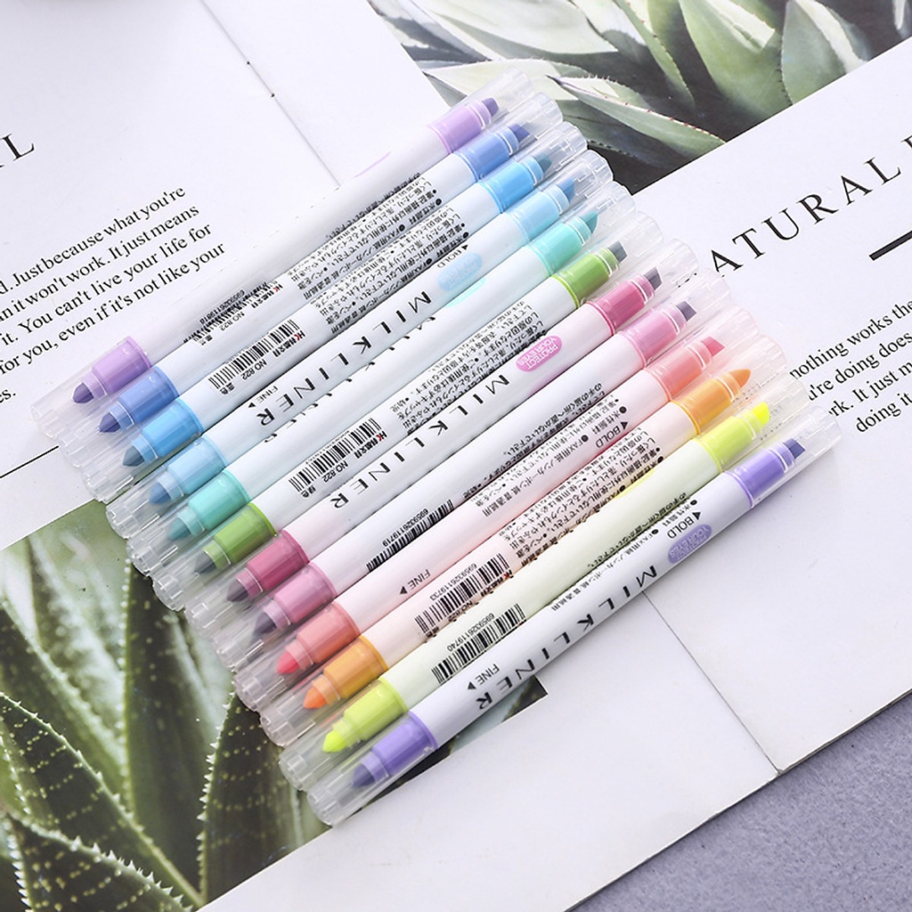 Set 12 Bút Highlight Đánh Dấu Milkliner 2 Đầu | Shopee Việt Nam