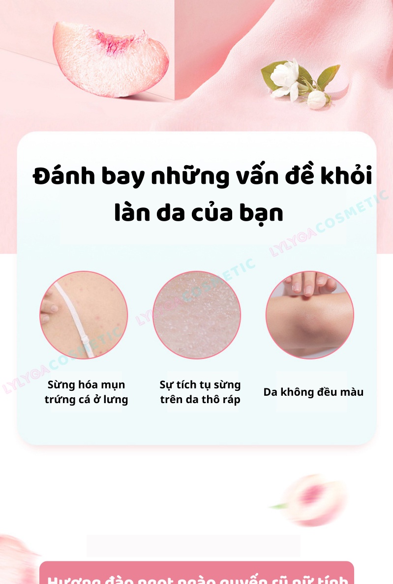 Tẩy tế bào chết body HEYXI Hương Đào Peach Clear 200ml Tẩy da chết toàn ...