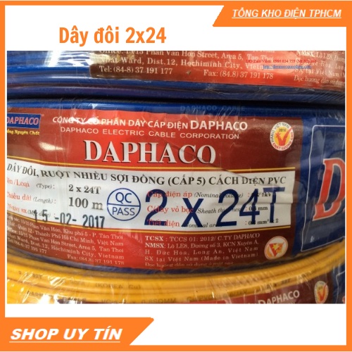 Dây điện đôi 2x24 loại tốt ( Cuộn 100m) Daphaco Nhựa bọc PVC chống cháy, cách điện cực tốt ...