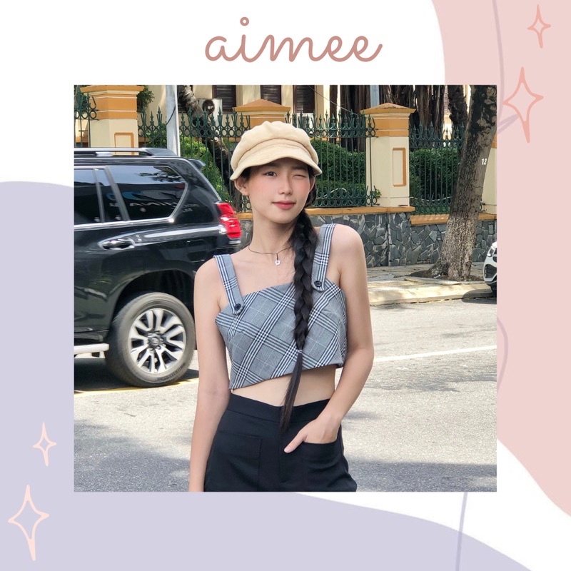 TIALA TOP - Áo hai dây caro phối nút - AIMEE | Shopee Việt Nam