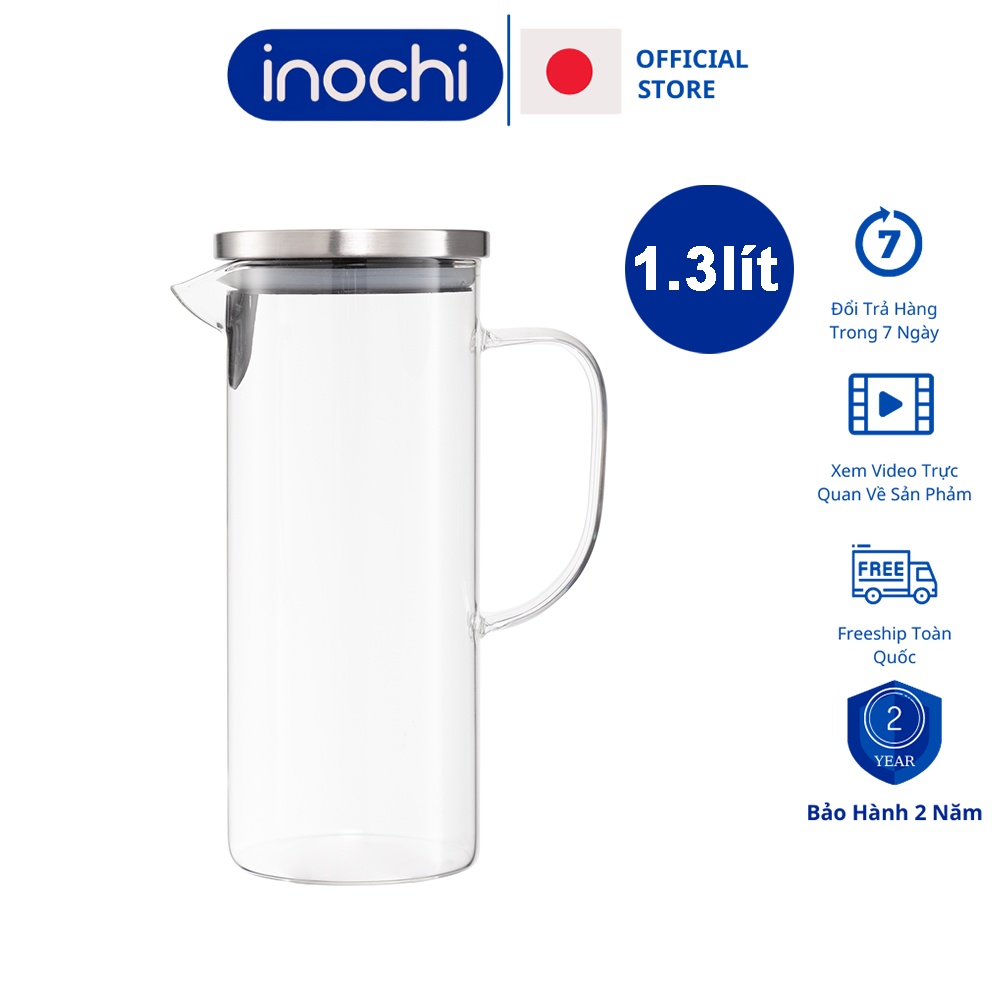 Bình đựng nước thuỷ tinh có quai cầm sang trọng 1.3l Nikko Inochi bình ...