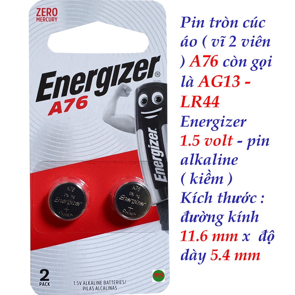 Pin tròn cúc áo A76 LR44 AG13 Energizer Alkaline 1.5 volt | Shopee Việt Nam