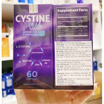 VIÊN UỐNG CYSTINE PLUS GIẢM MỤN, NGĂN RỤNG TÓC, GIẢM SẮC TỐ DA HỘP 60 ...