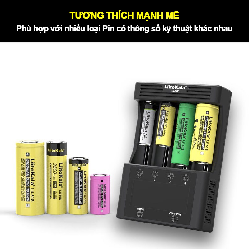Bộ sạc và test pin đa năng Liitokala Lii-600 Pin NiMH Lithium 18650 3 ...
