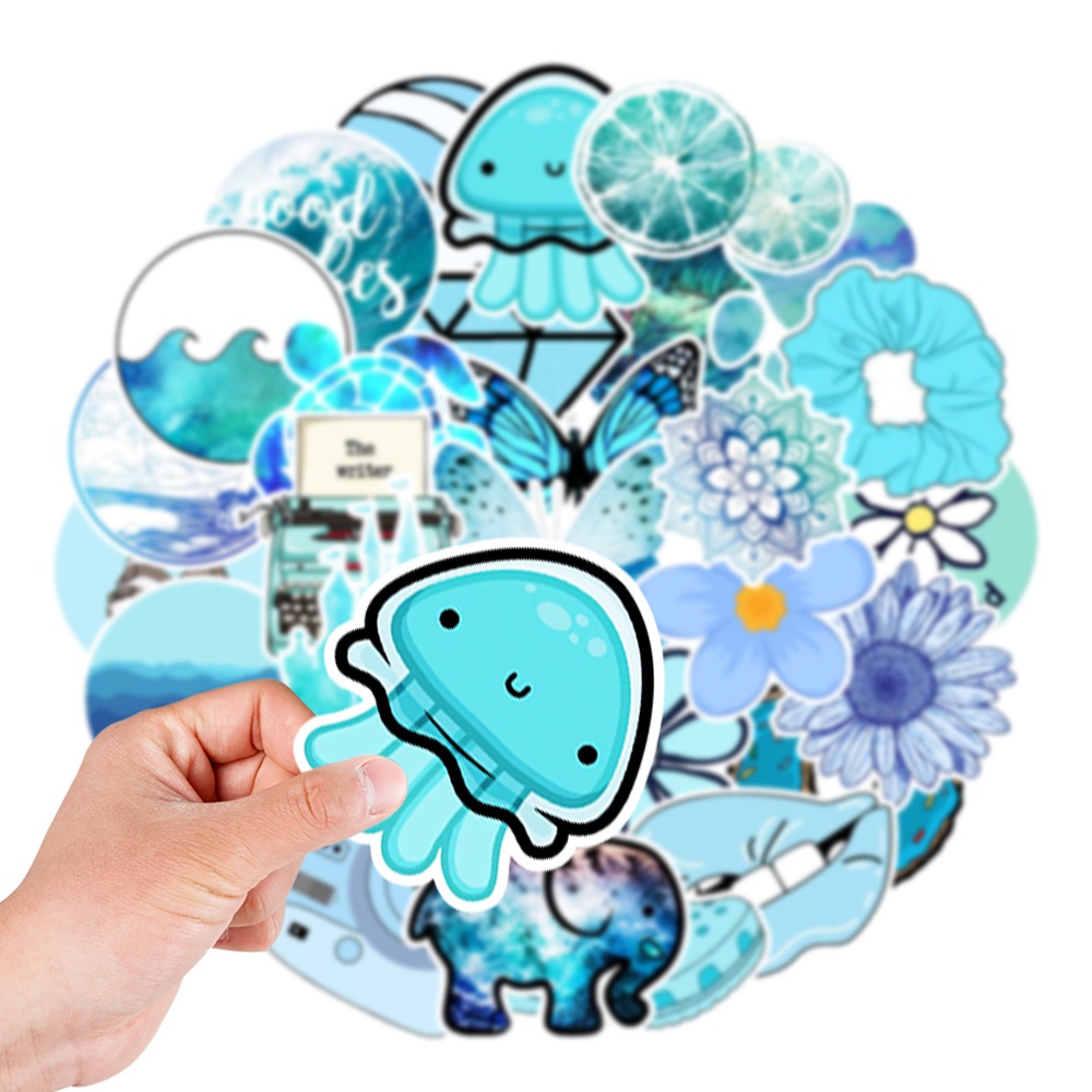 Set 20 sticker hình dán cá voi xanh, ếch xanh chống nước dán sổ tay, mũ ...