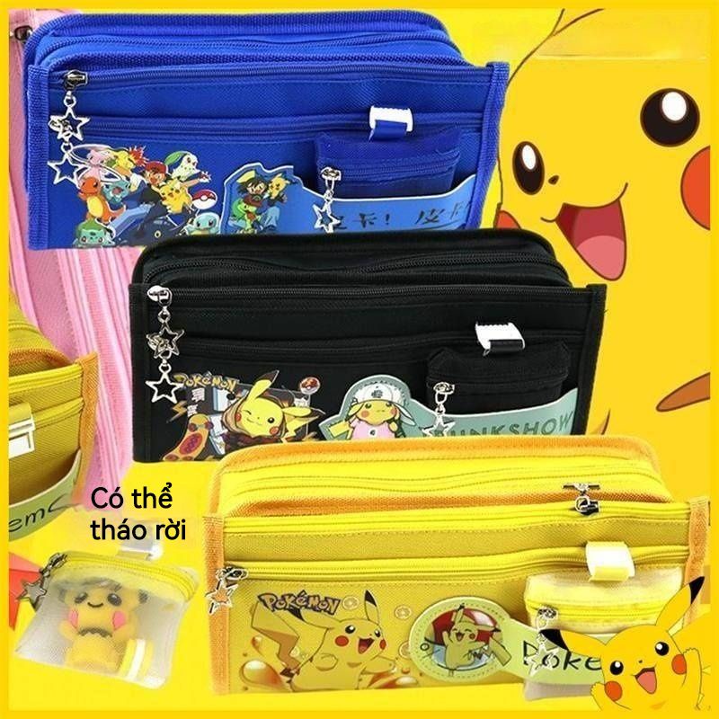 Pokemon pencil case large capacity ins four-layer simple soft multi ...