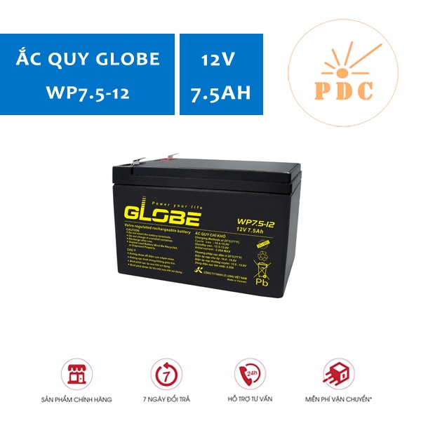 [Hỏa Tốc] Ắc Quy Khô Globe 12V 7.5Ah WP7.5-12, Cho UPS, Xe Điện (PDC ...