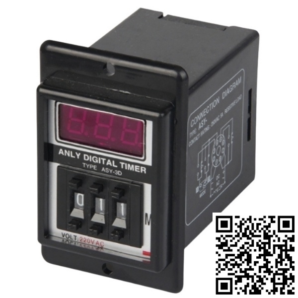 Timer điện tử ASY-3D rơ le thời gian có tai 8 chân tròn hiển thị số điện 220VAC kèm chân đế ...
