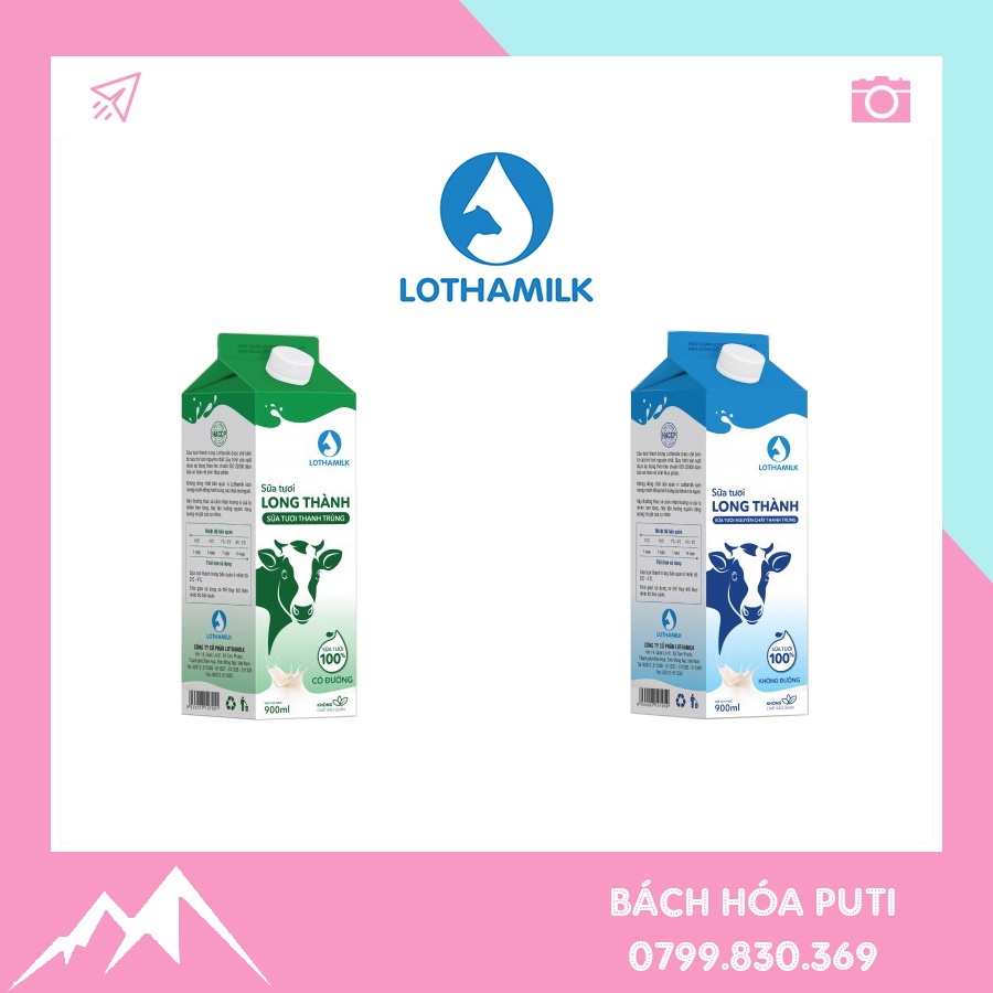 LOTHAMILK Sữa thanh trùng Long Thành có đường/ không đường hộp 900ml ...