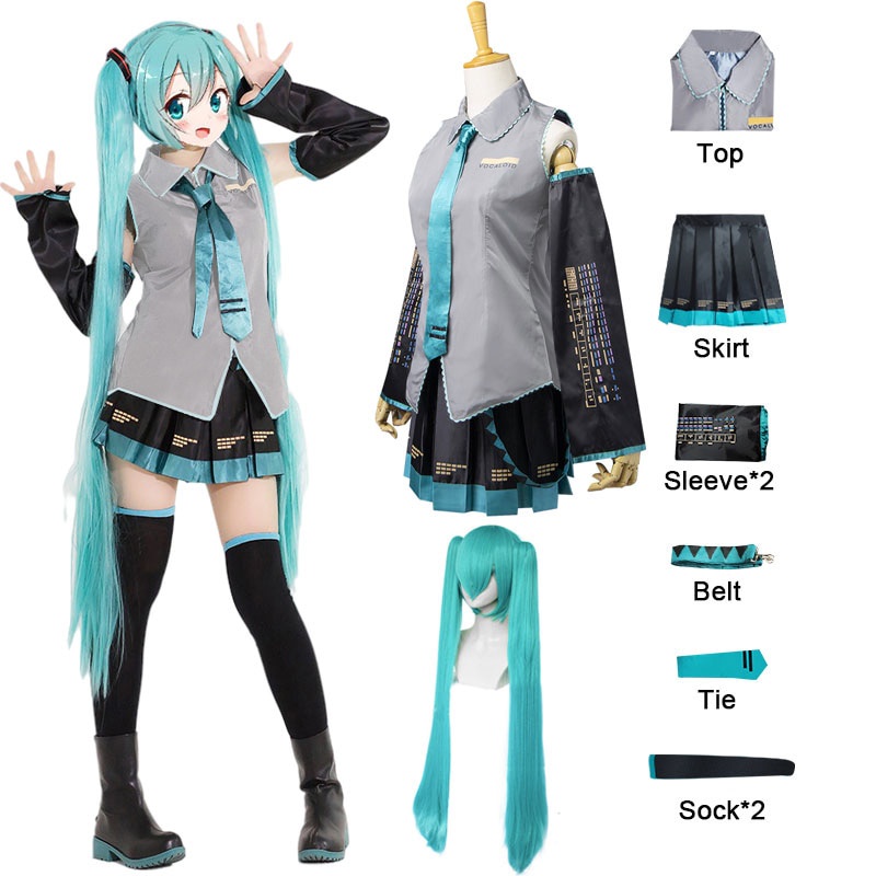 Vocaloid Miku Cosplay Tóc Giả Trang Phục Nhật Bản Midi Đầm Người Mới ...