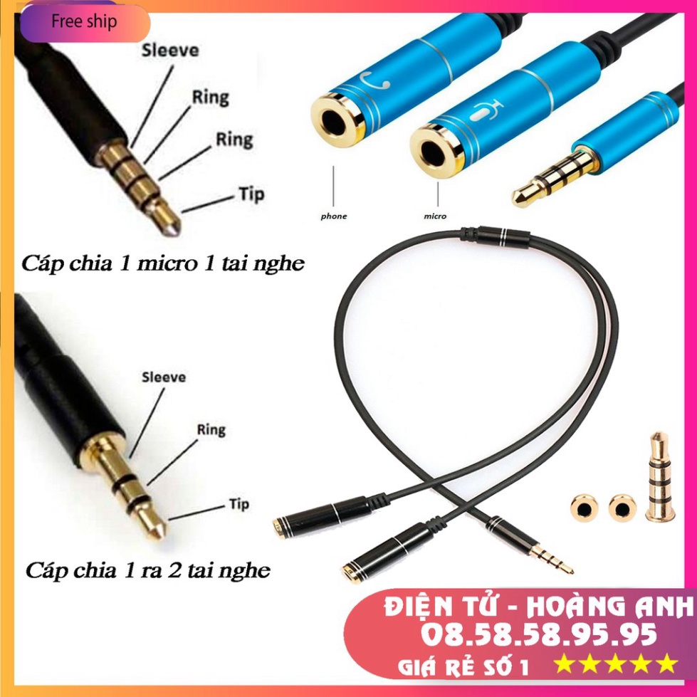 Dây jack cáp Chia 2 Tai Nghe, Cáp Chia 2 Cổng 3.5mm Dây Chia Từ 1 Ra 2 ...