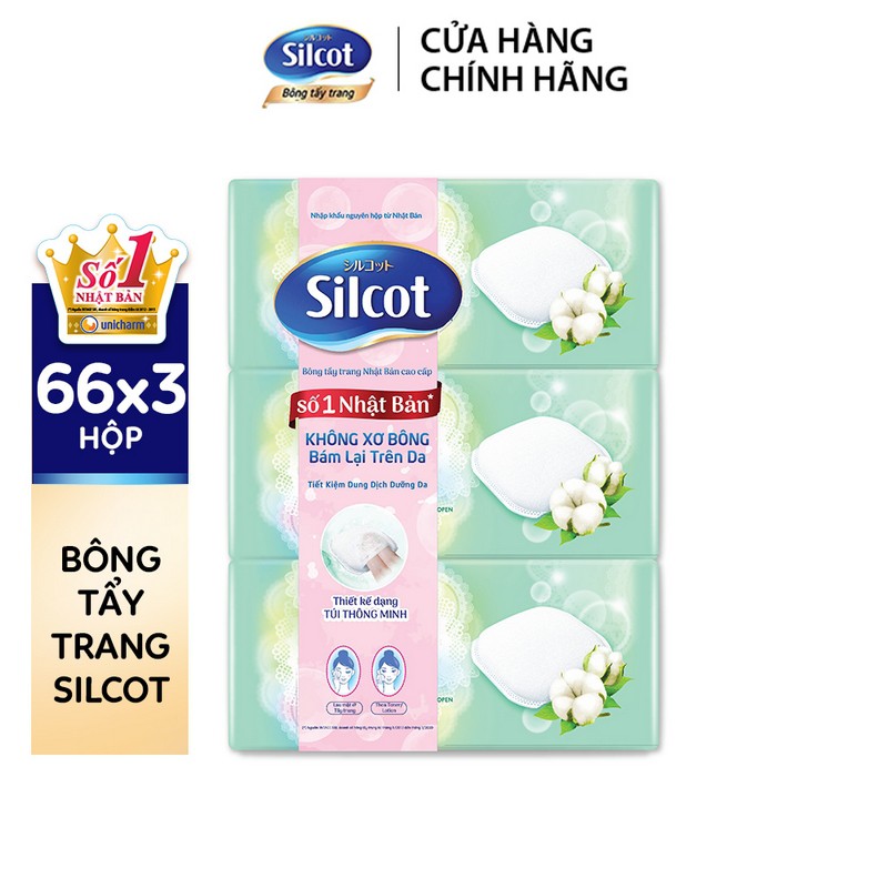 Combo 3 Bông tẩy trang cao cấp Silcot Premium hộp 66 miếng | Shopee ...