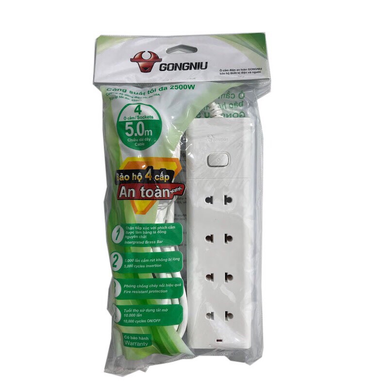 Ổ Cắm Điện GONGNIU GNVN-V1040-30 Dây Dài 3m Lõi Đồng Có Công Tắc Đèn Báo 2500w (Chính Hãng ...