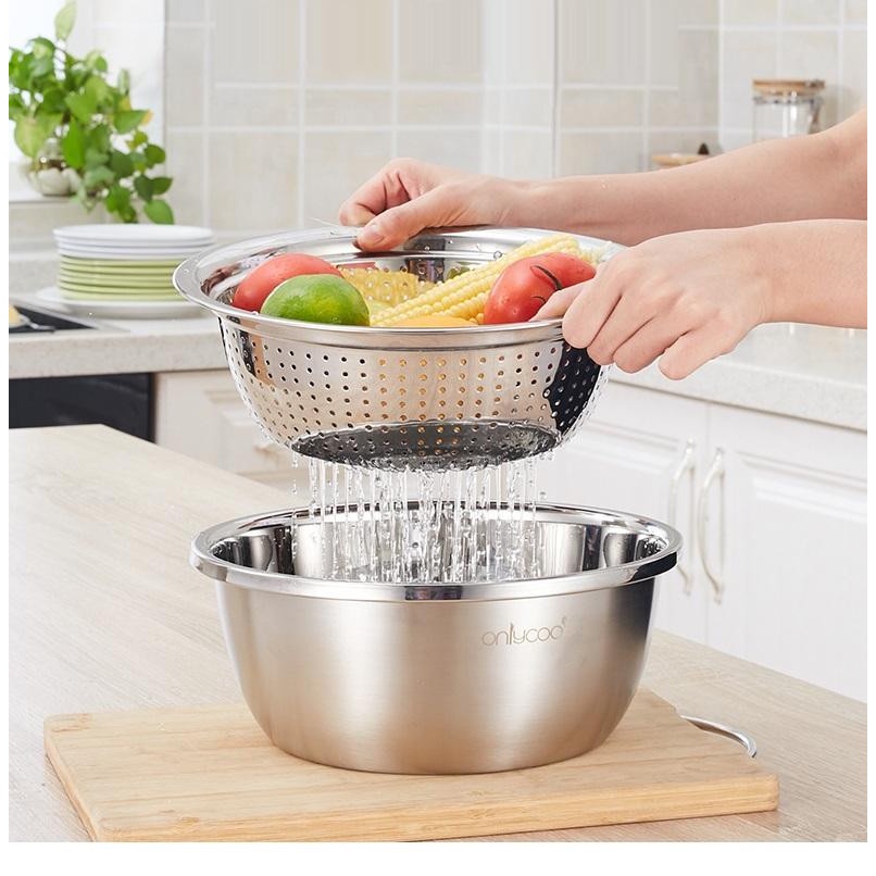 Rổ inox rá inox vo gạo rửa rau củ quả, lắp vừa vào thau inox sâu lòng ...