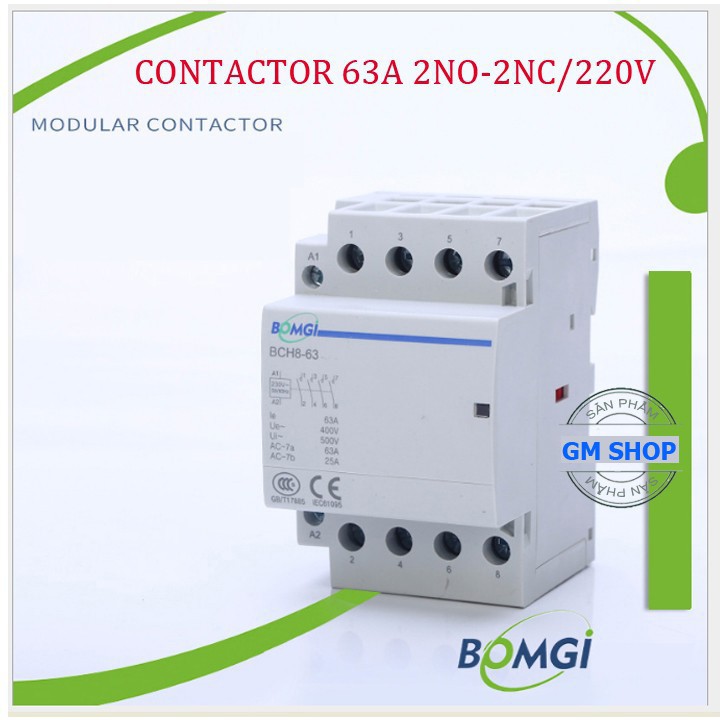 Khởi động từ contactor BOMGI 2NO/2NC 63A làm bộ chuyển mạch nhanh không ...