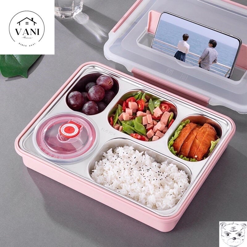 Hộp đựng cơm Lunch Box inox 304 tặng kèm đũa, thìa và bát đựng canh ...