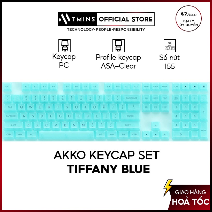 Bộ Keycap bàn phím cơ AKKO Tiffany Blue (PC / ASA-Clear profile / 155 ...