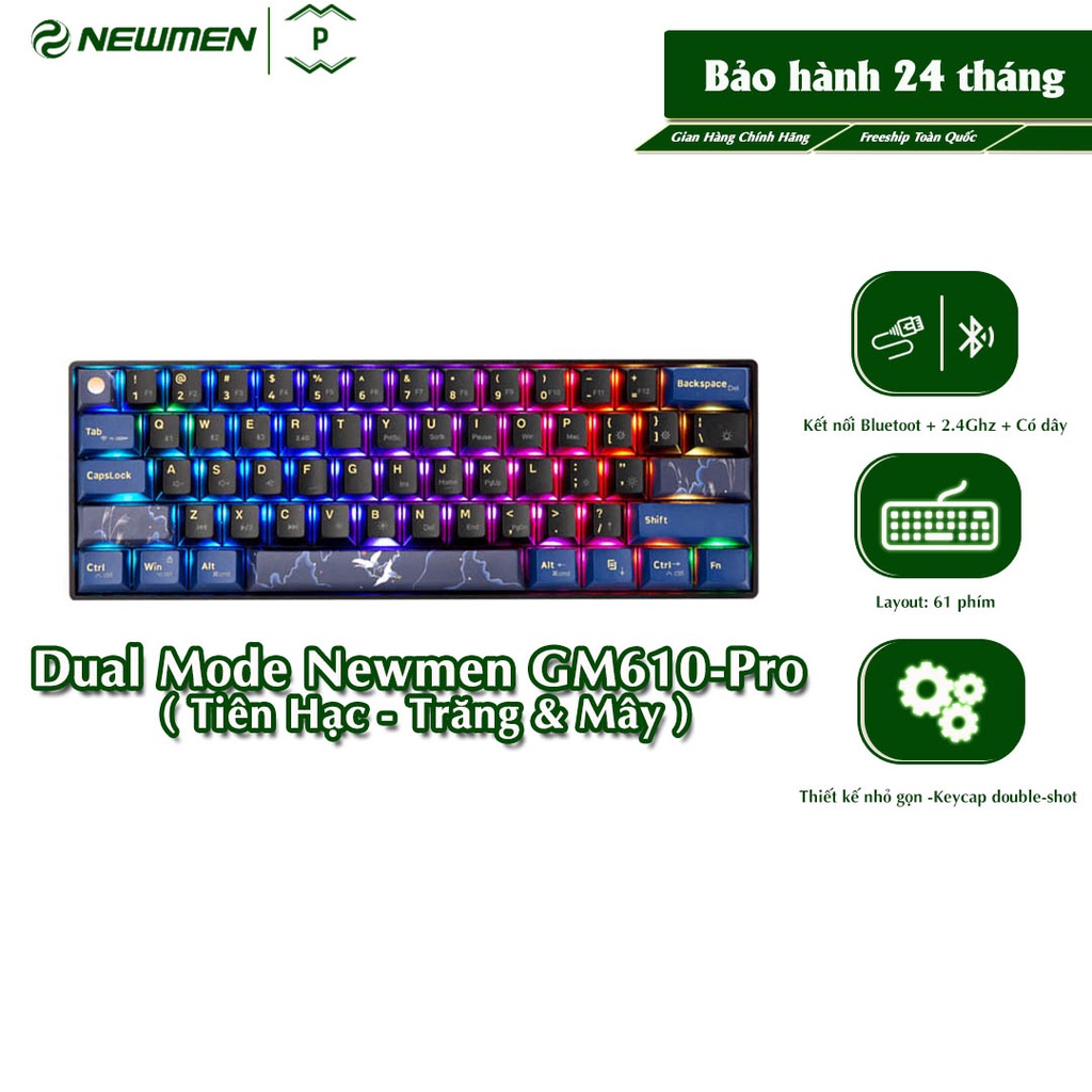 Bàn Phím Cơ Không Dây Dual Mode Newmen GM610-Pro ( Tiên Hạc - Trăng ...