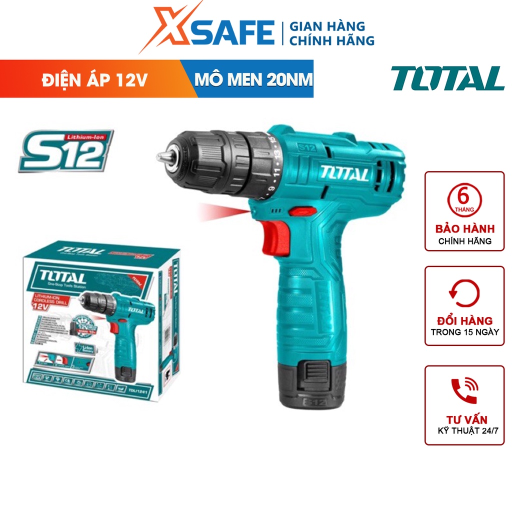 Máy khoan pin TOTAL TDLI12415 pin 12V, tốc độ không tải 0-750v/p, kèm 1 ...