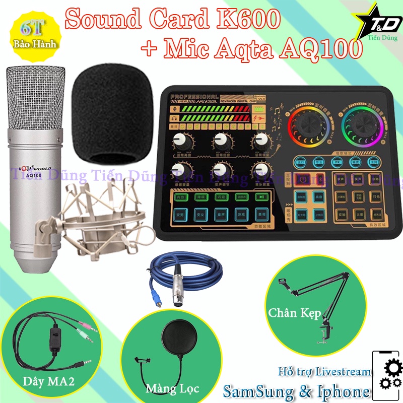 Bộ mic livestream Aqta AQ100 và Sound Card K600 có bluetooth Auto-tune ...