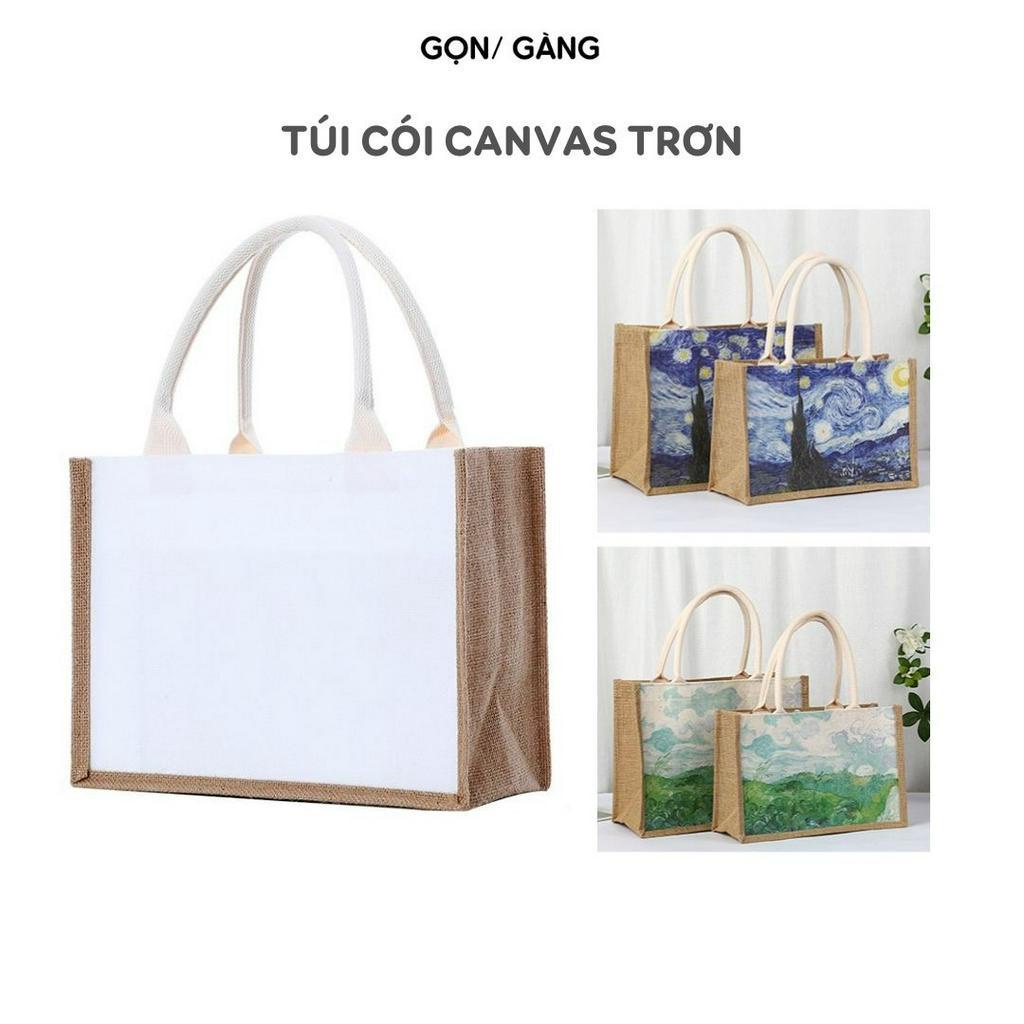 Túi cói canvas vải trắng trơn DIY chống nước đựng quần áo đi biển túi ...